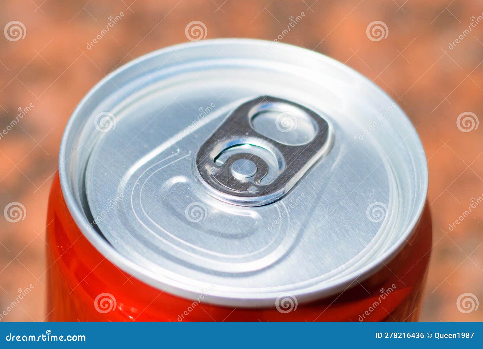 Red Tin Can with Drink on Brown Background Stock Photo - Image of ...