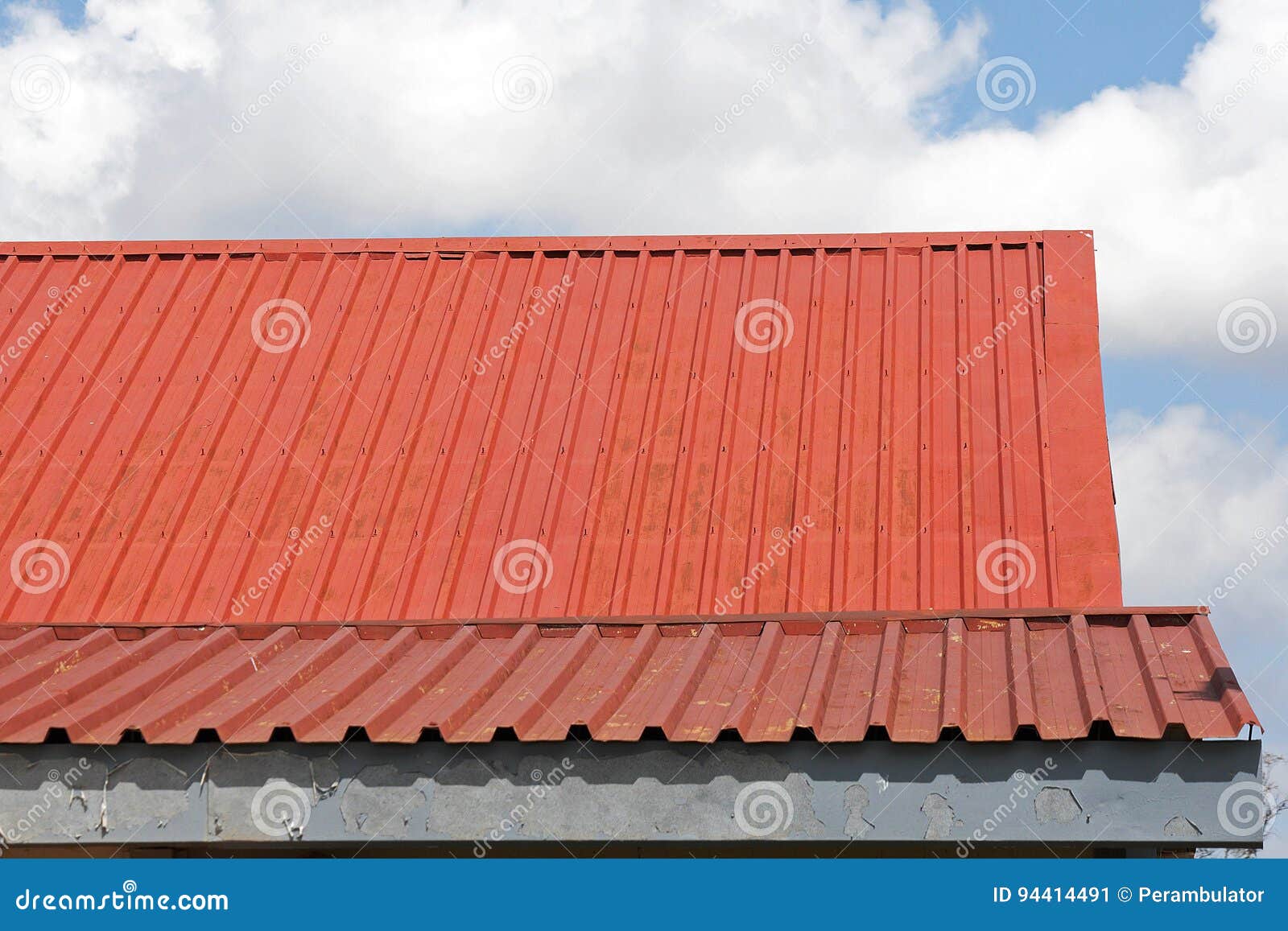 RED TIN ROOF stock image. Image of blue, clouds, plates - 94414491