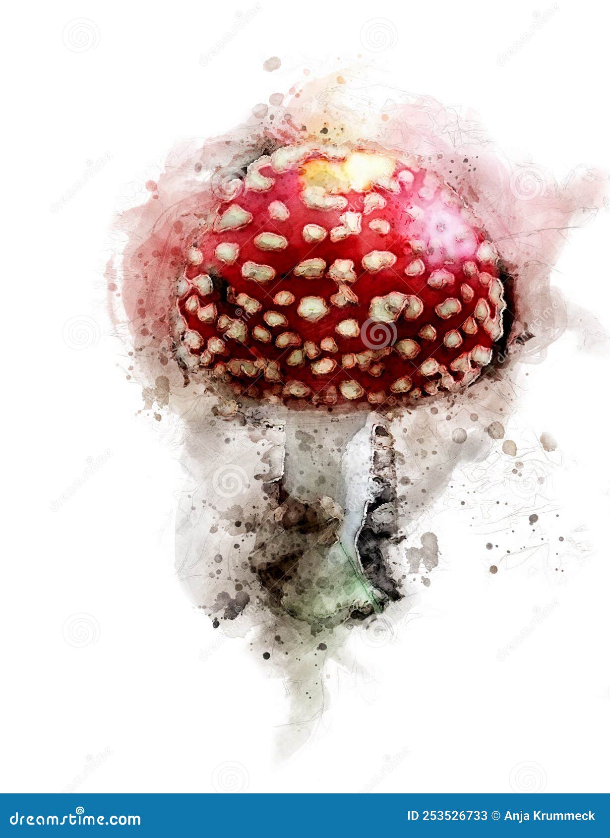 Red Toadstool with White Dots in Watercolor Stock Image - Image of ...