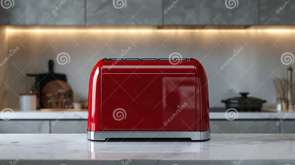 Red Toaster on a Modern Kitchen Countertop Stock Image - Image of ...