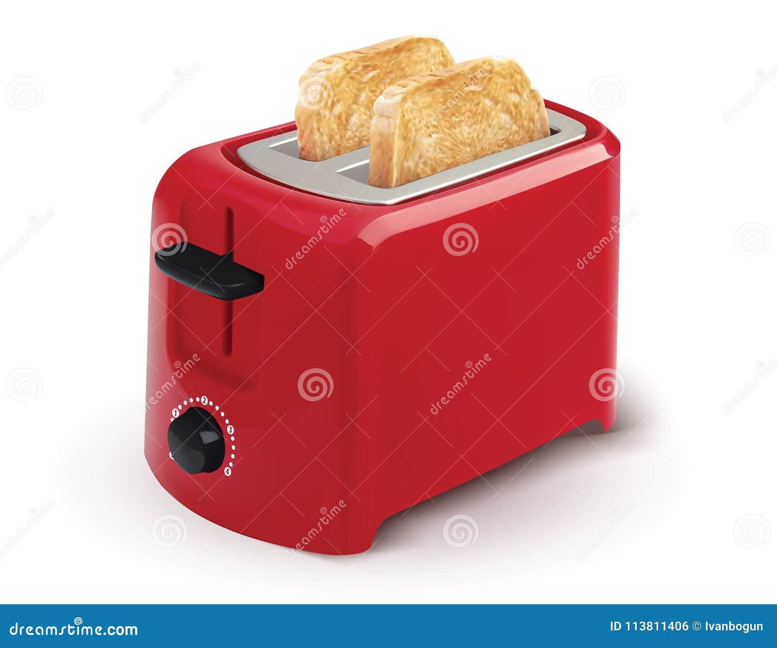 Red Toaster with Toasted Bread for Breakfast Inside. Stock Vector ...