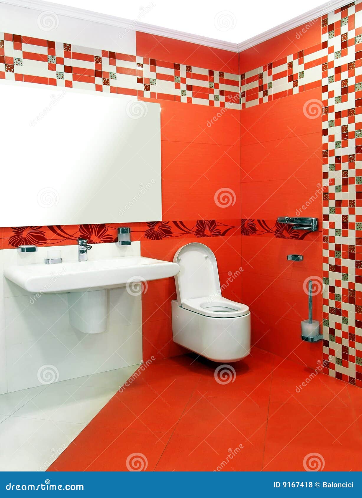 Red toilet stock photo. Image of modern, tiles, mirror - 9167418