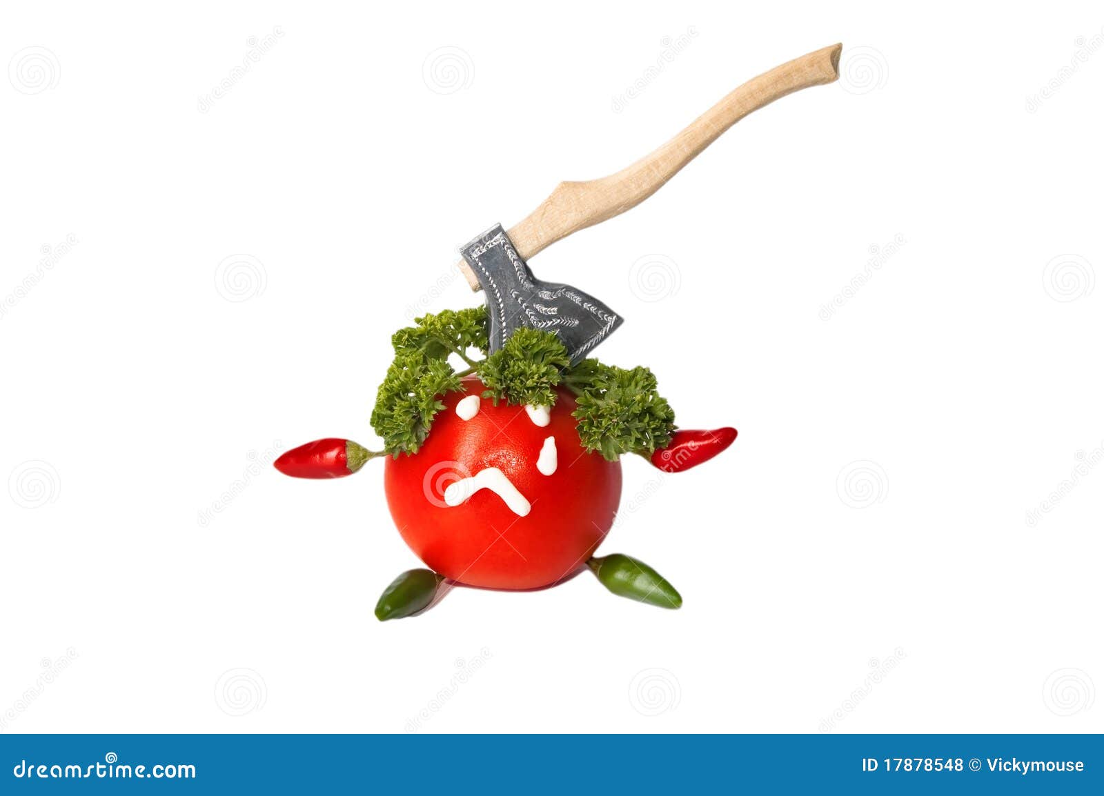 Red Tomato With Face And Ax Stock Photo - Image of face, parsley: 17878548
