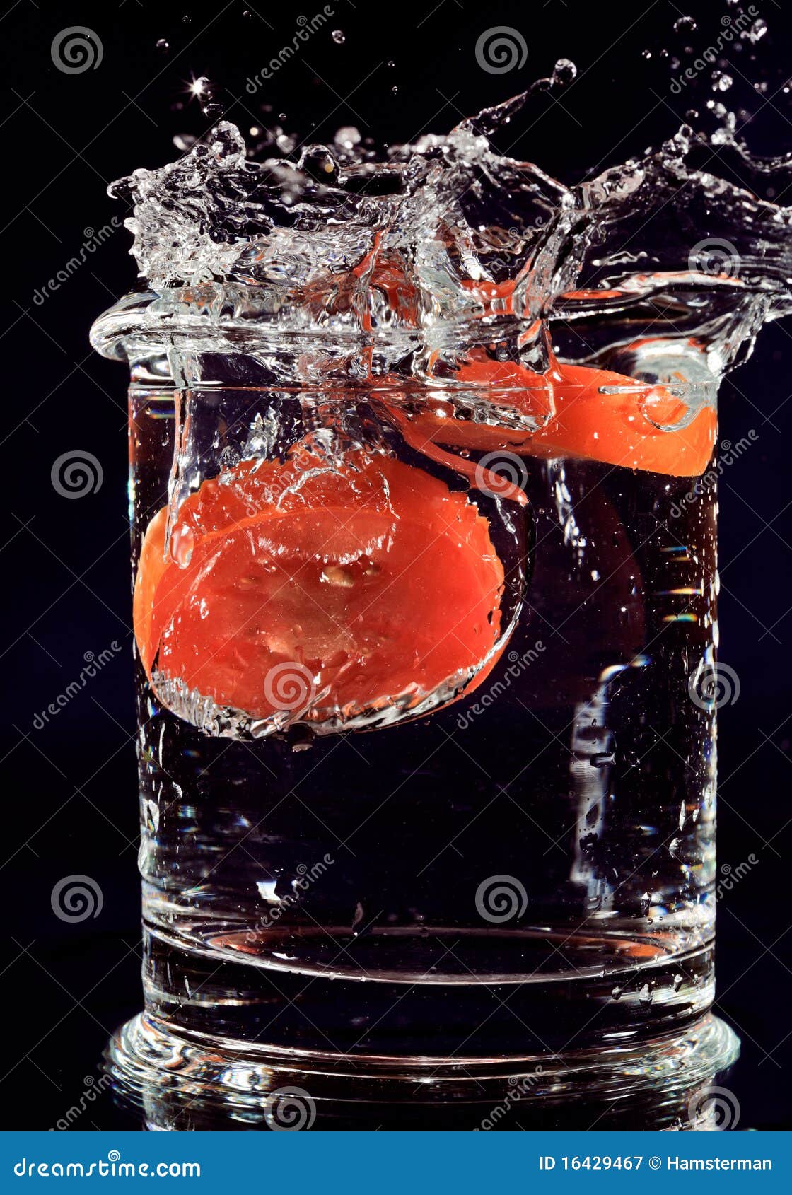 Red Tomato Falling Down in Water Glass Stock Image - Image of clear ...