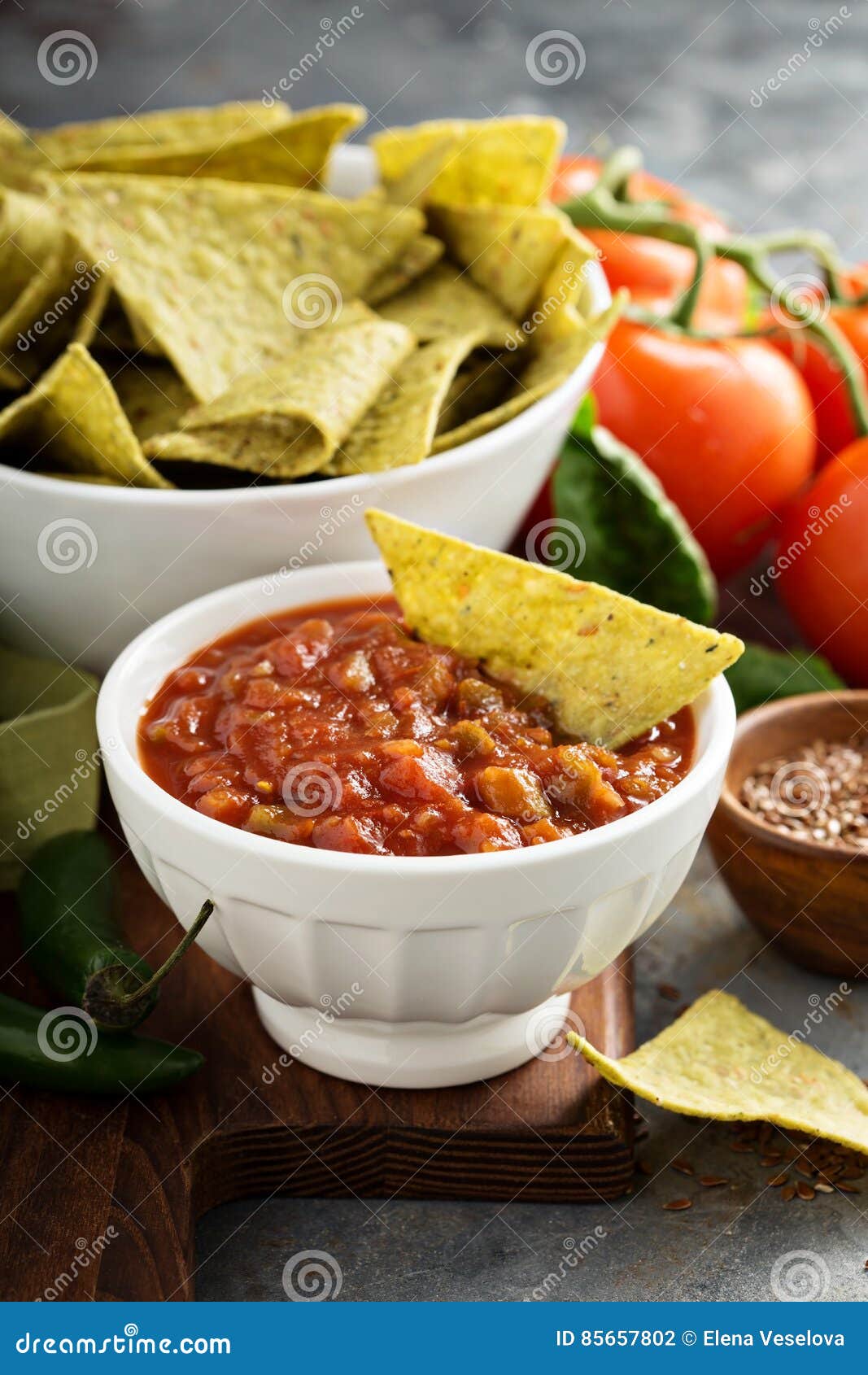Red Tomato Spicy Salsa with Chips Stock Photo - Image of closeup, chili ...
