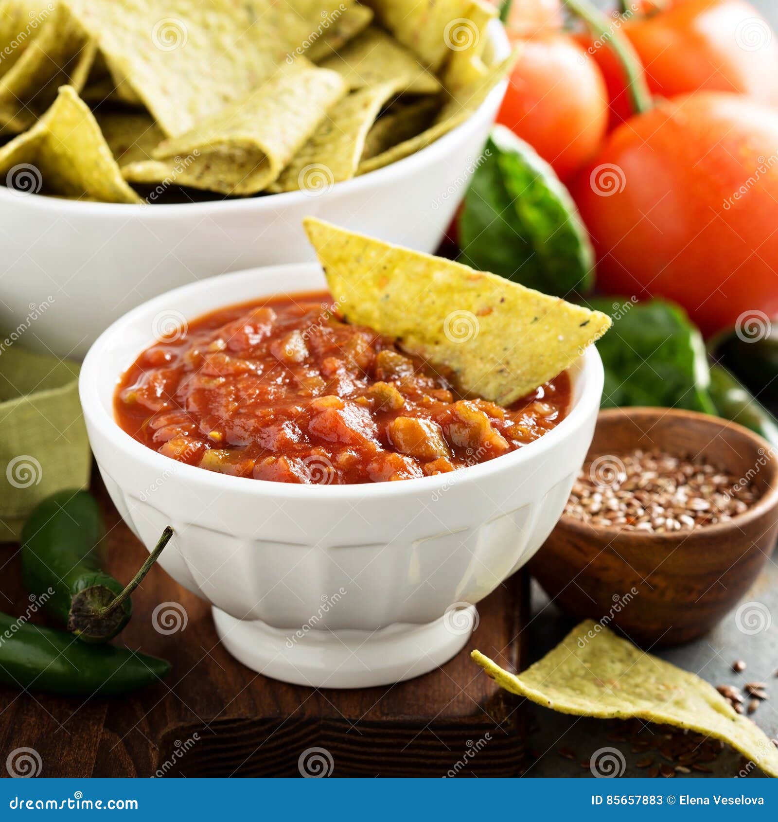 Red Tomato Spicy Salsa with Chips Stock Image - Image of mexican ...