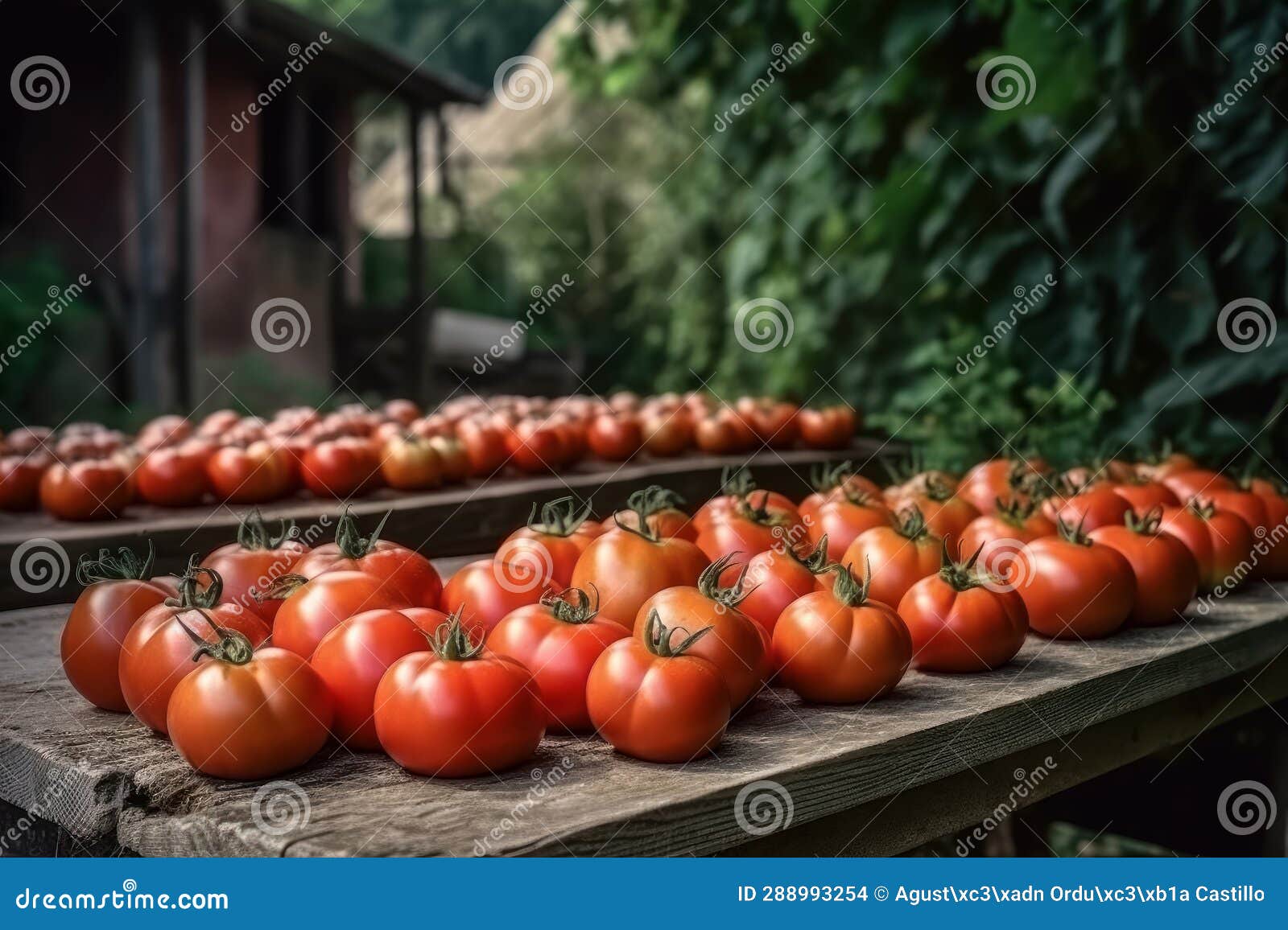 Red Tomatoes, Freshly Picked, Spread on an Old Wooden Table at the Farm ...