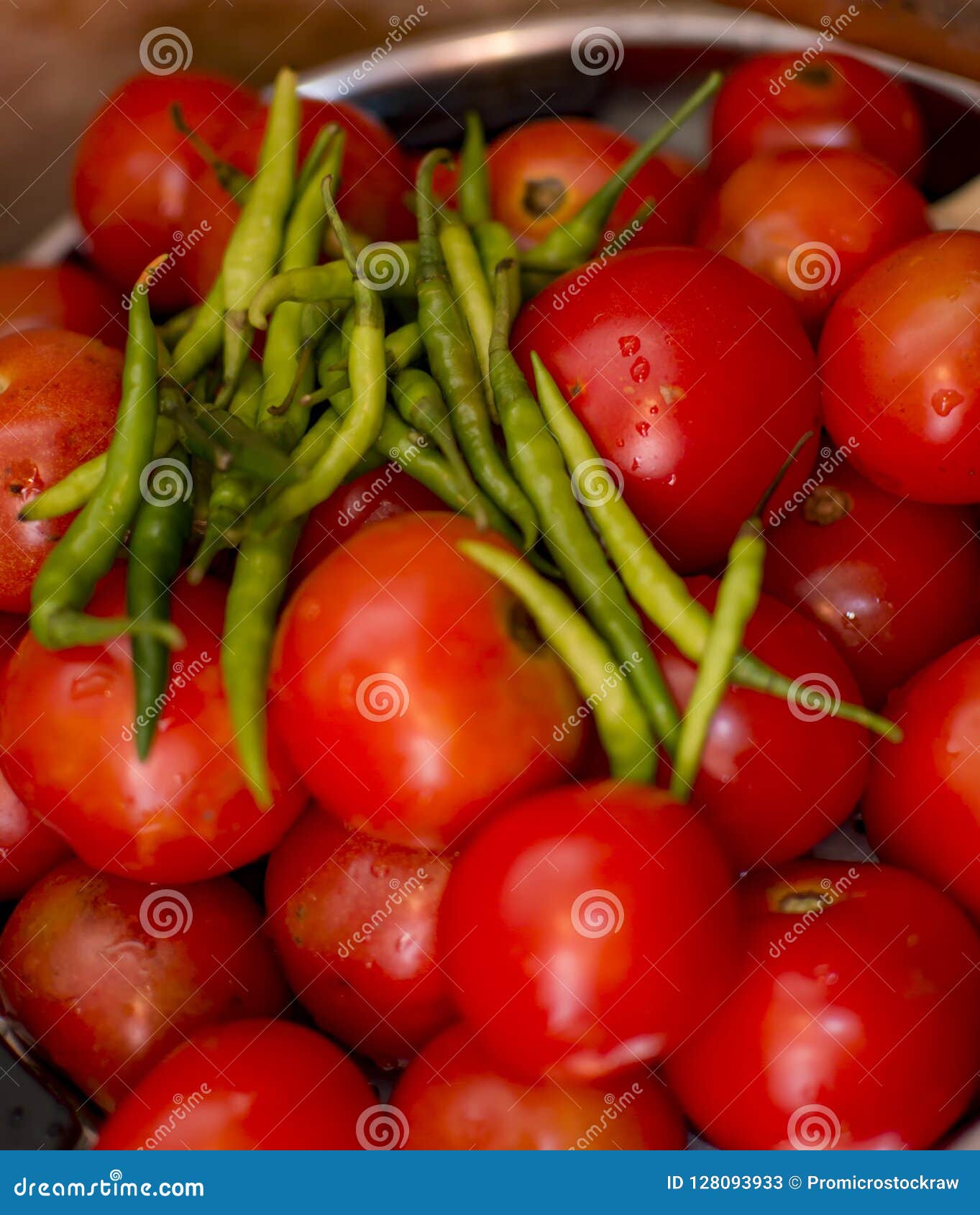 Red Tomatoes and Green Chillies Stock Image - Image of natural, group ...