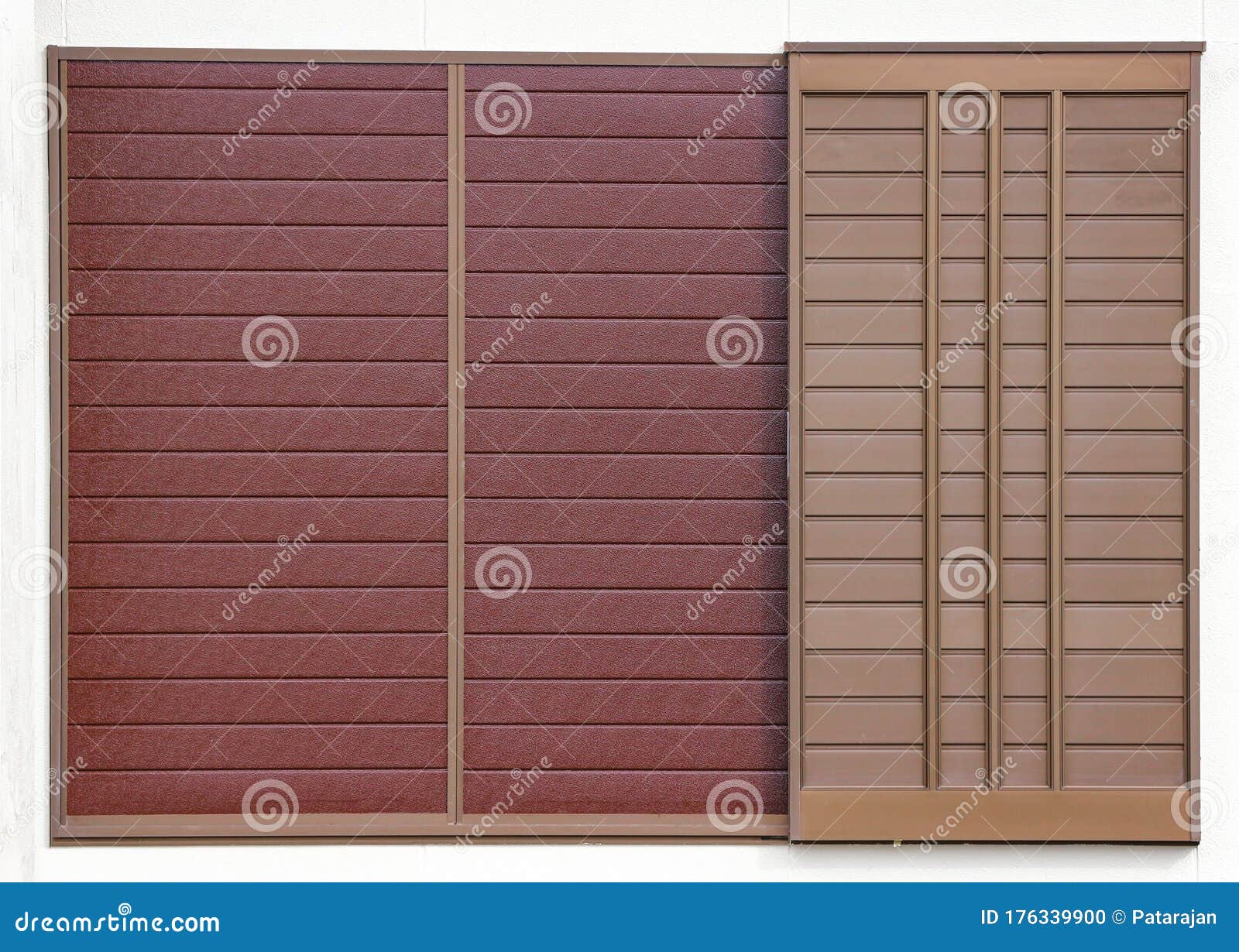 A Red Tone Metal Shutter Sliding Window Door on White Wall Background ...