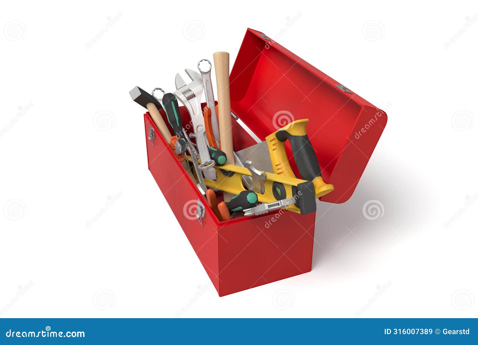 Red Toolbox Filled with Various Tools Stock Image - Image of project ...