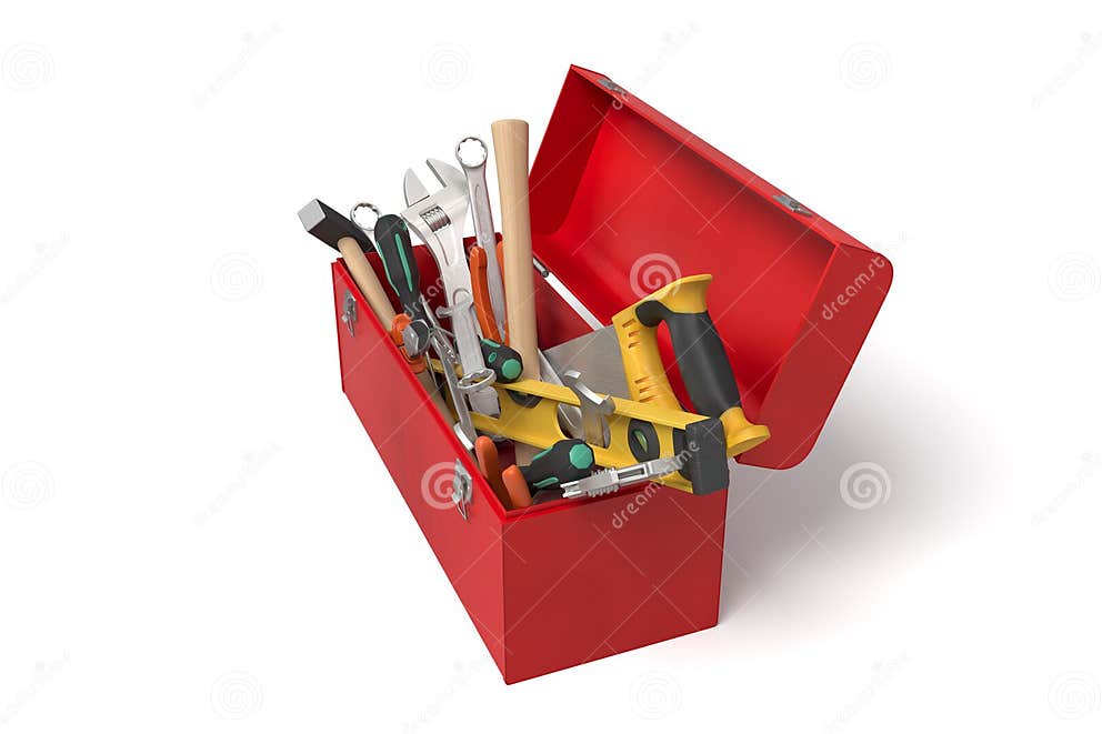 Red Toolbox Filled with Various Tools Stock Image - Image of project ...
