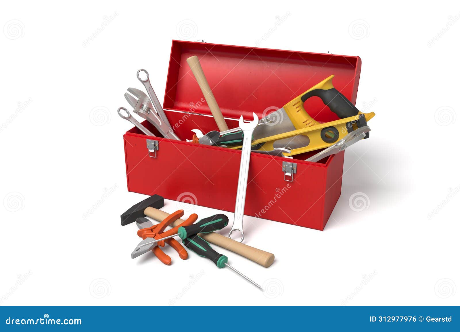 Red Toolbox with Tools Inside and Out Stock Photo - Image of ...