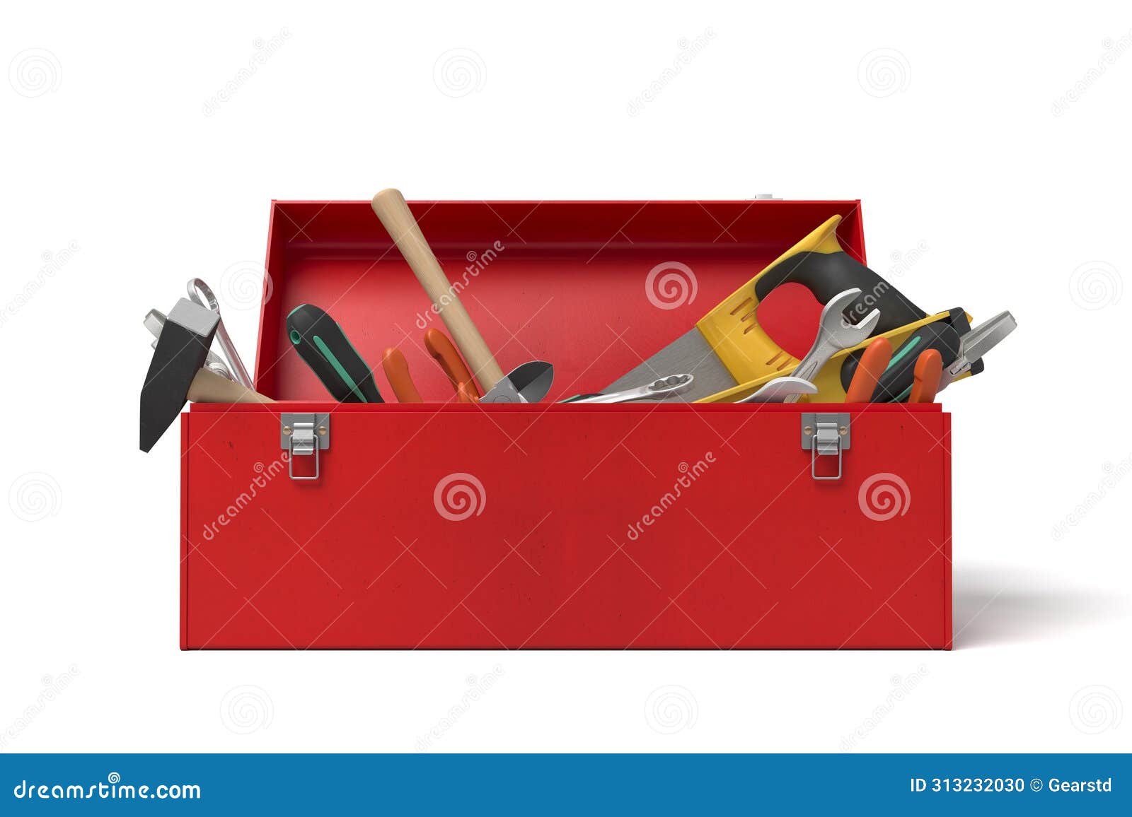Red Toolbox with Various Tools on White Background Stock Photo - Image ...