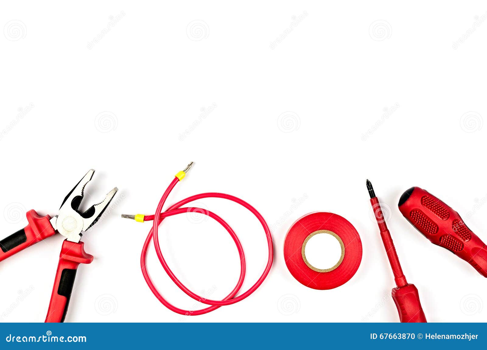 Red Tools Collection - Electrical Cable, Pliers, Insulating Tape Stock ...