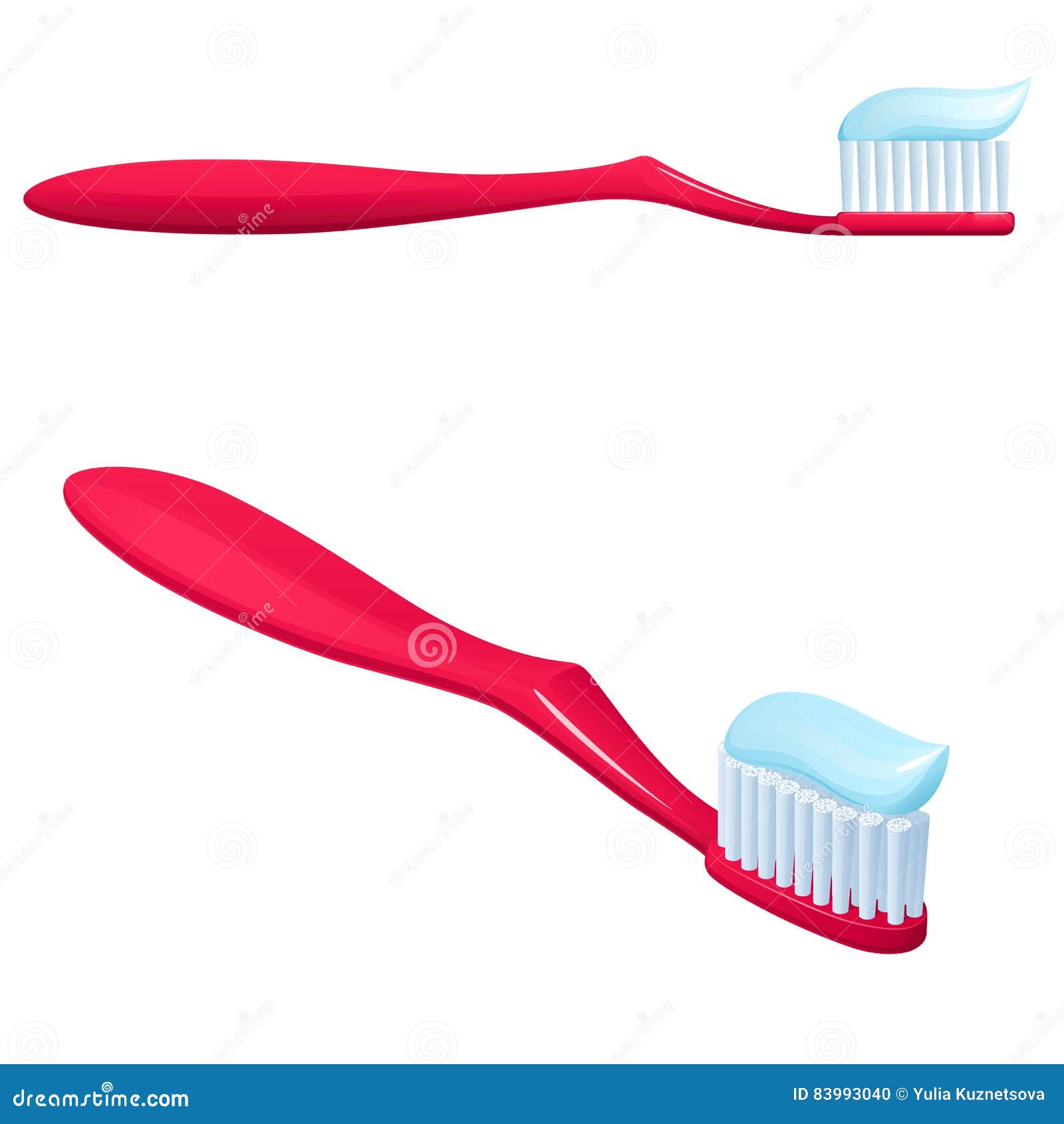 Red Toothbrush with a Blue Toothpaste, a Side View and a Perspective ...