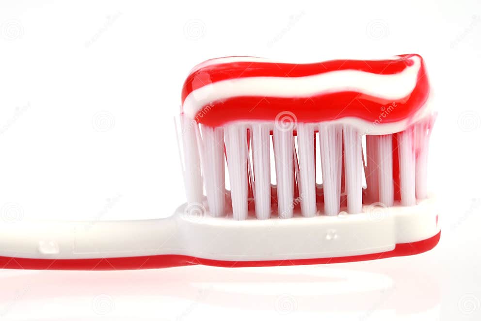Red Toothbrush with Toothpaste Stock Photo - Image of lifestyle ...