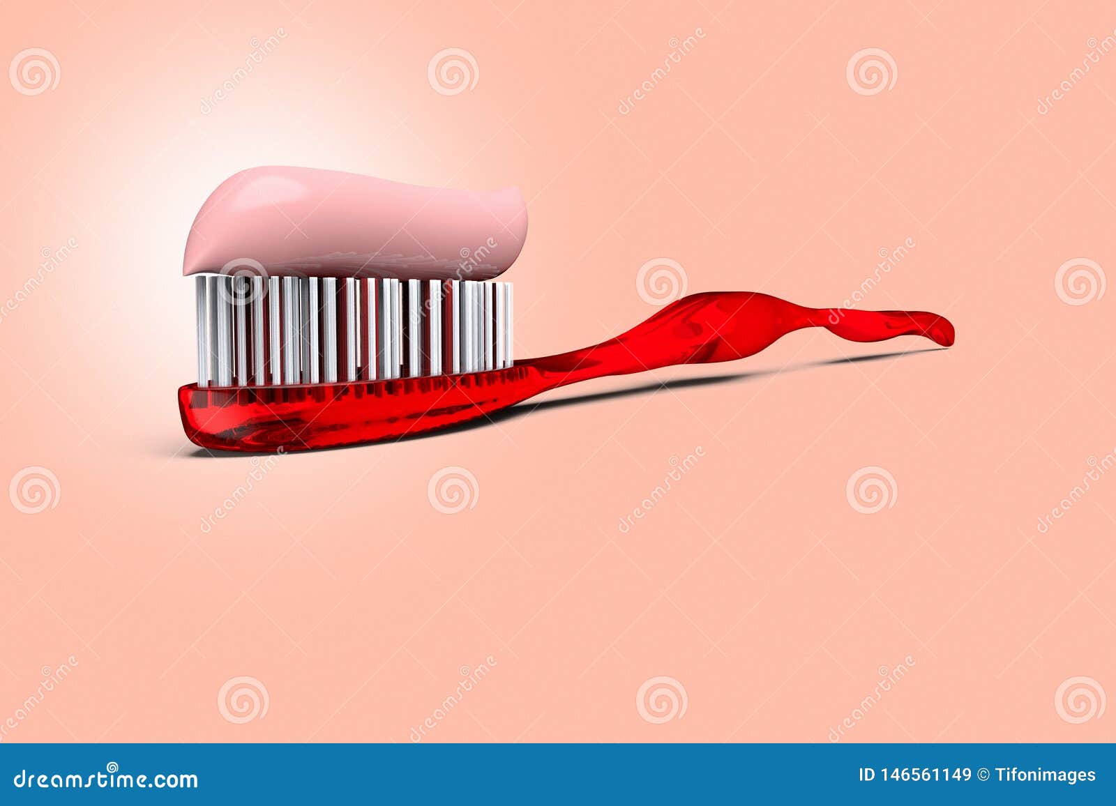 A Red Toothbrush with Toothpaste on a Red Background Stock Illustration ...