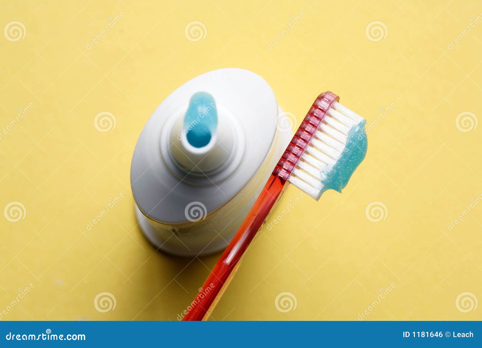 Red Toothbrush with Tube of Toothpaste Stock Photo - Image of habit ...
