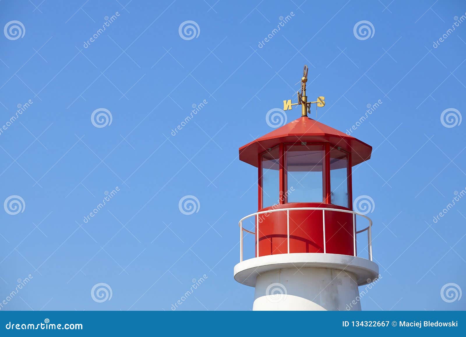 Red Top of a Lighthouse Against the Blue Sky Stock Image - Image of ...