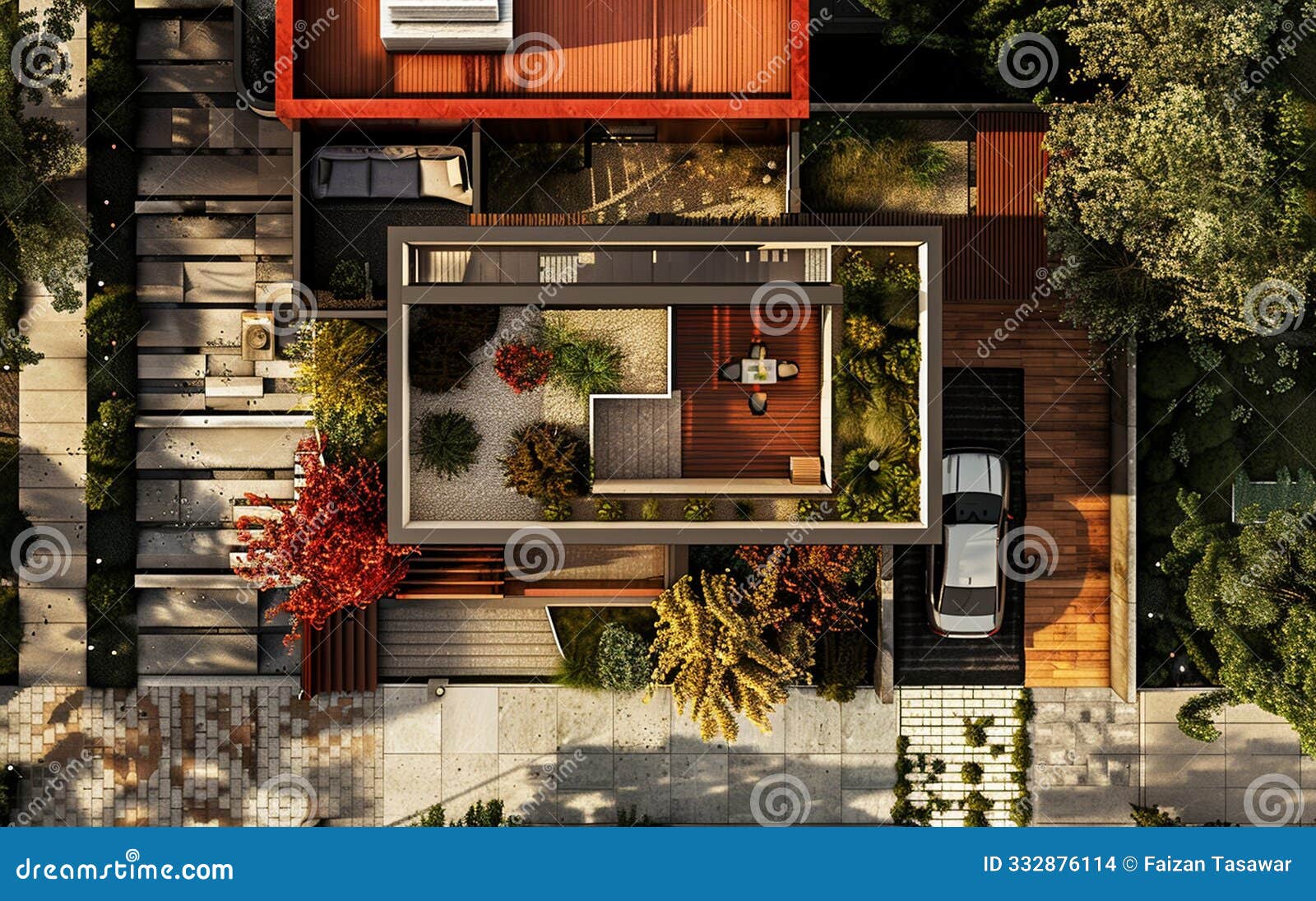 Red Top View of a Modern Two-Floor House -Generative Ai Stock ...