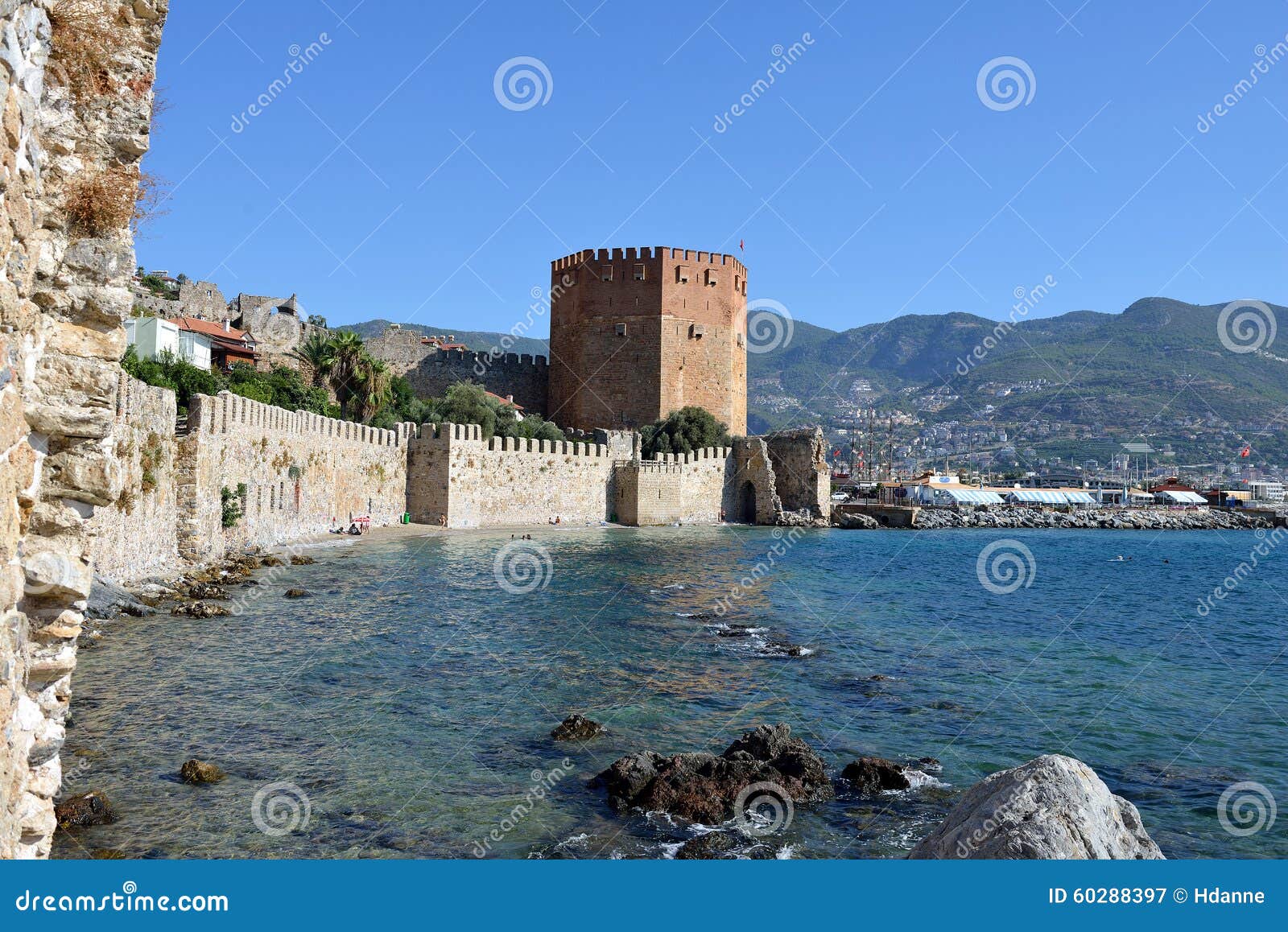 Red Tower of Alanya Castle editorial photography. Image of coast - 60288397