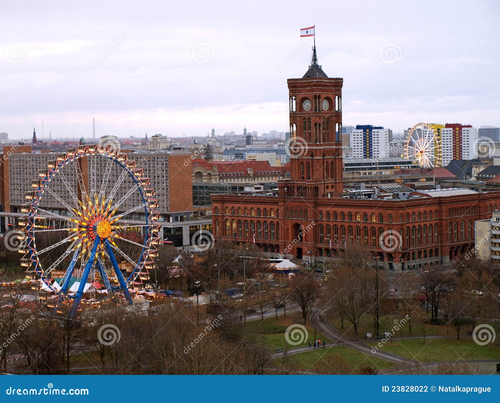 Red Town Hall stock photo. Image of park, illuminated - 23828022
