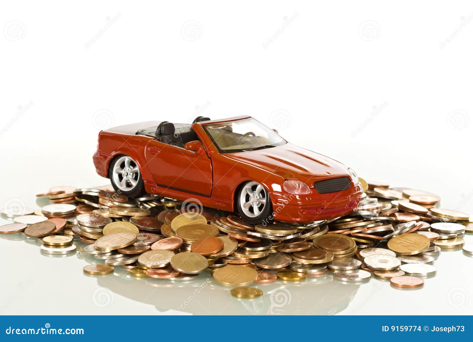 Red toy car on coins stock photo. Image of coins, little - 9159774