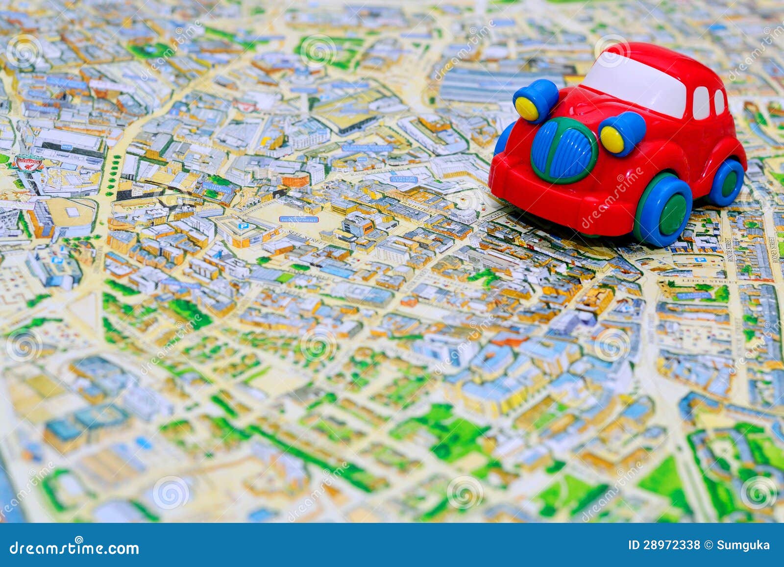 Red toy car on the map stock photo. Image of travel, plan - 28972338
