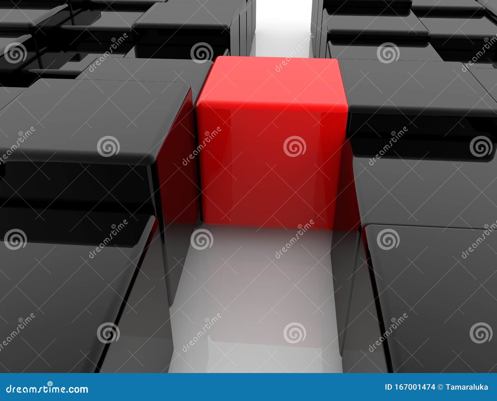 Red Toy Cube As a Link between Black Cubes Stock Illustration ...