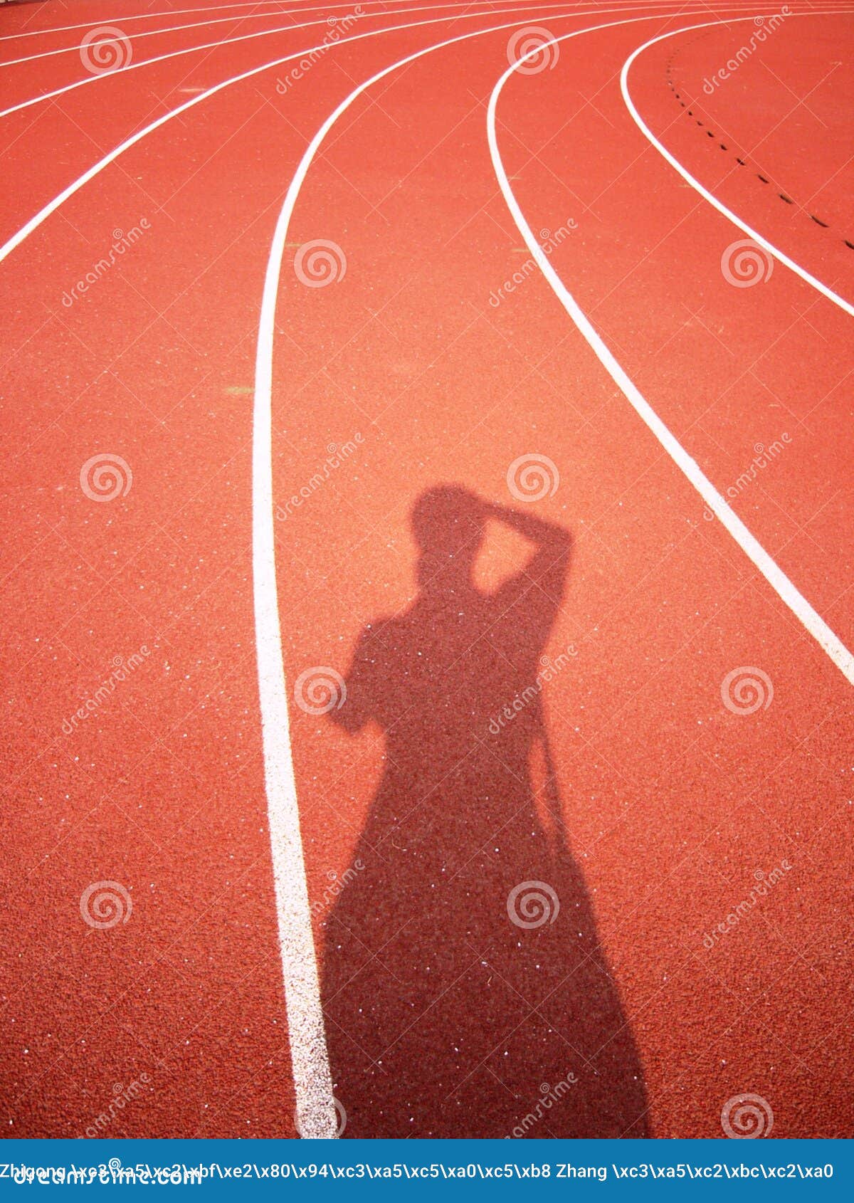 Red Track with White Curve and Human Figure Shade. Stock Image - Image ...