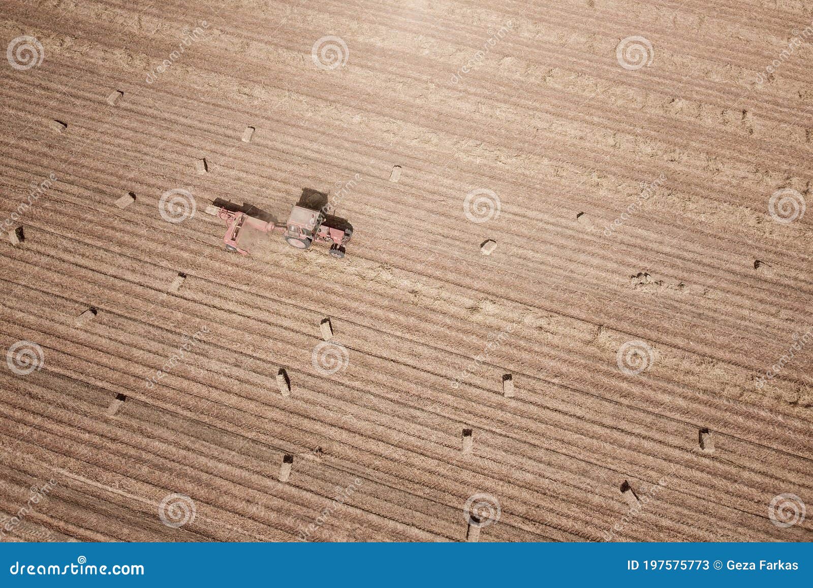 Top View of Red Tractor Baling Hay, on the Fields Stock Image - Image ...