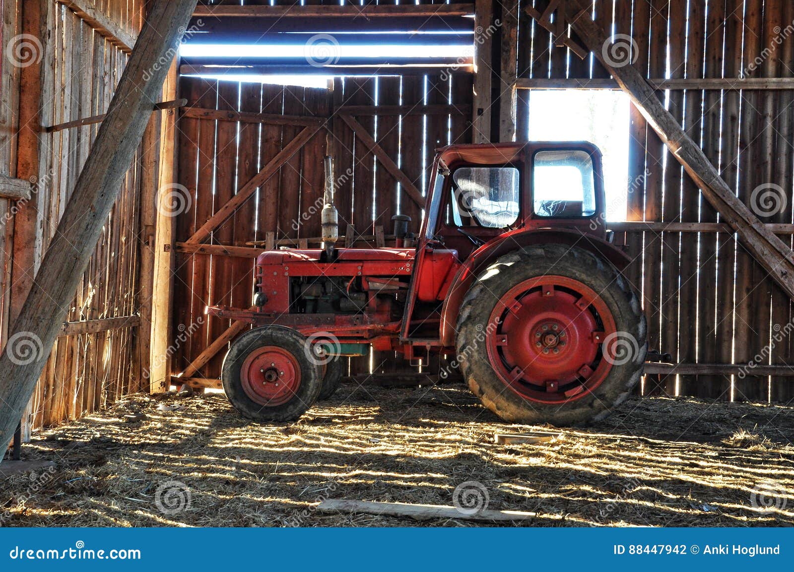 Red tractor in barn stock photo. Image of barn, rustic - 88447942