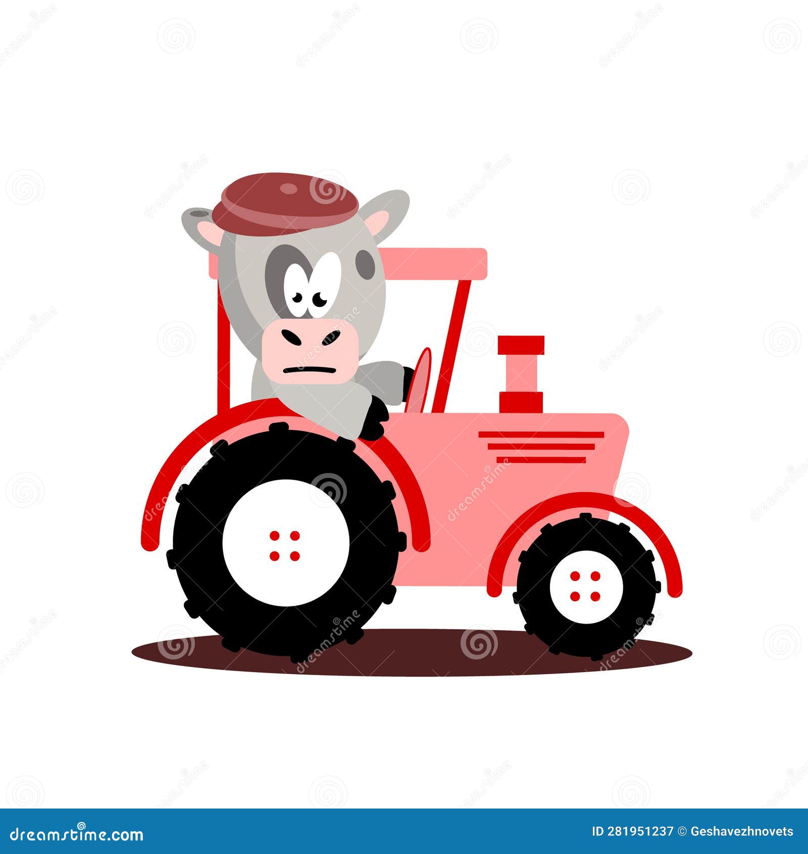 A Red Tractor with a Bull at the Wheel Stock Vector - Illustration of ...