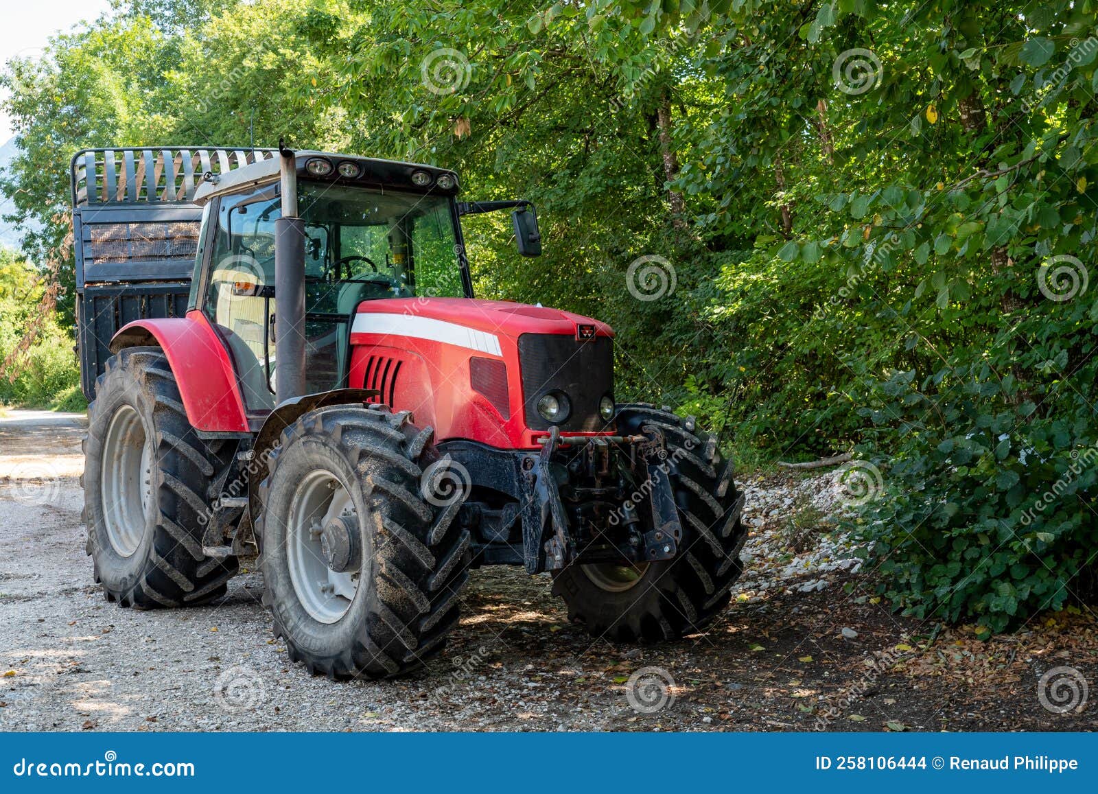 Red tractor in the farm stock photo. Image of people - 258106444