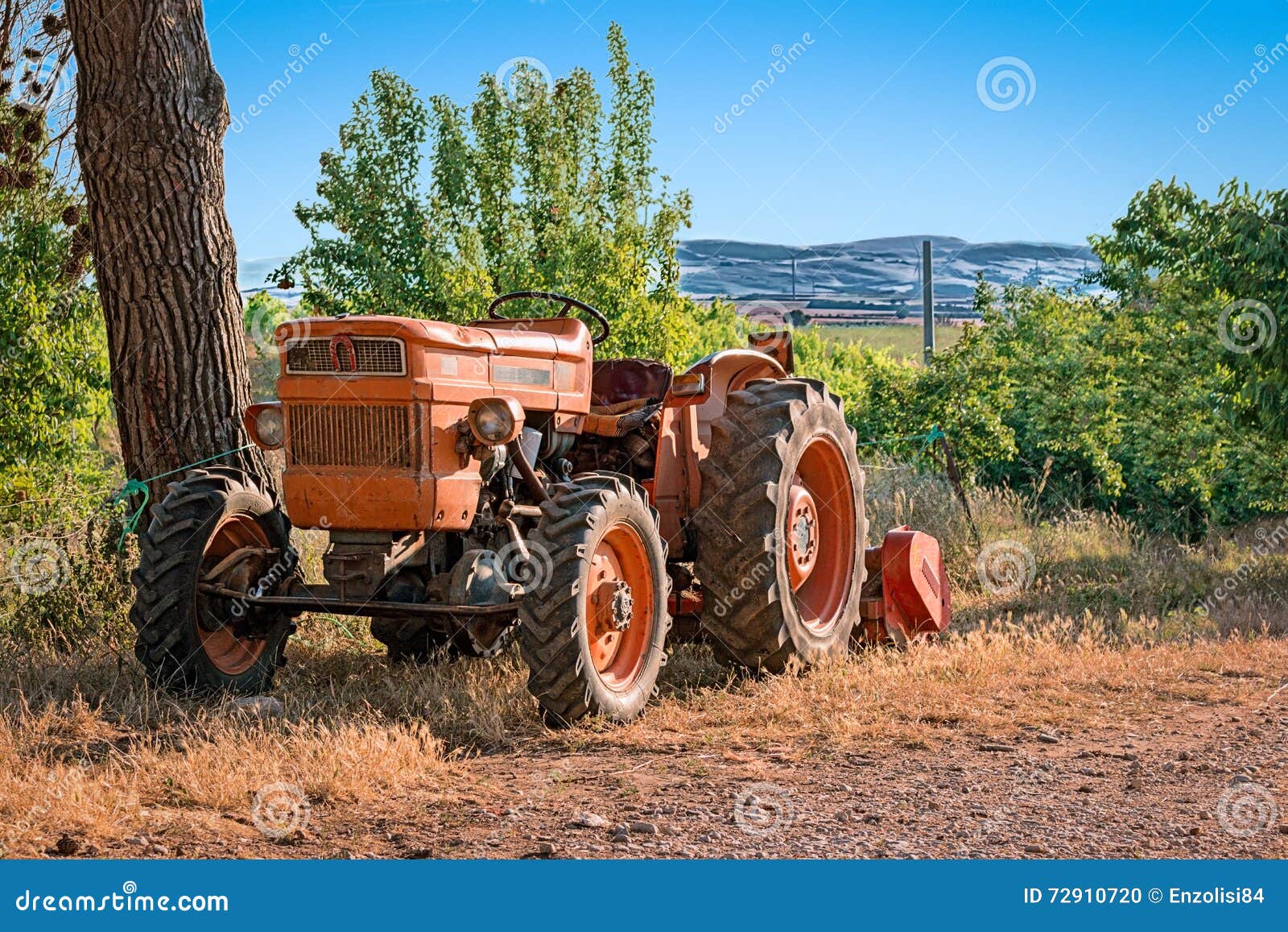 Red tractor in farm stock photo. Image of industry, field - 72910720