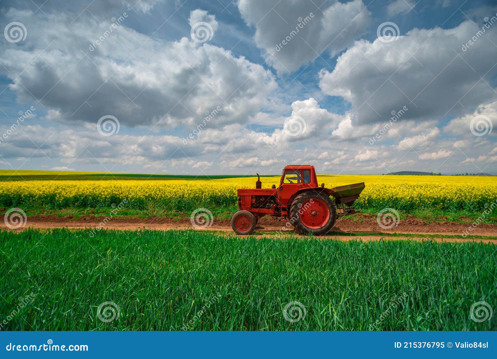 Red tractor in a field stock image. Image of machine - 215376795