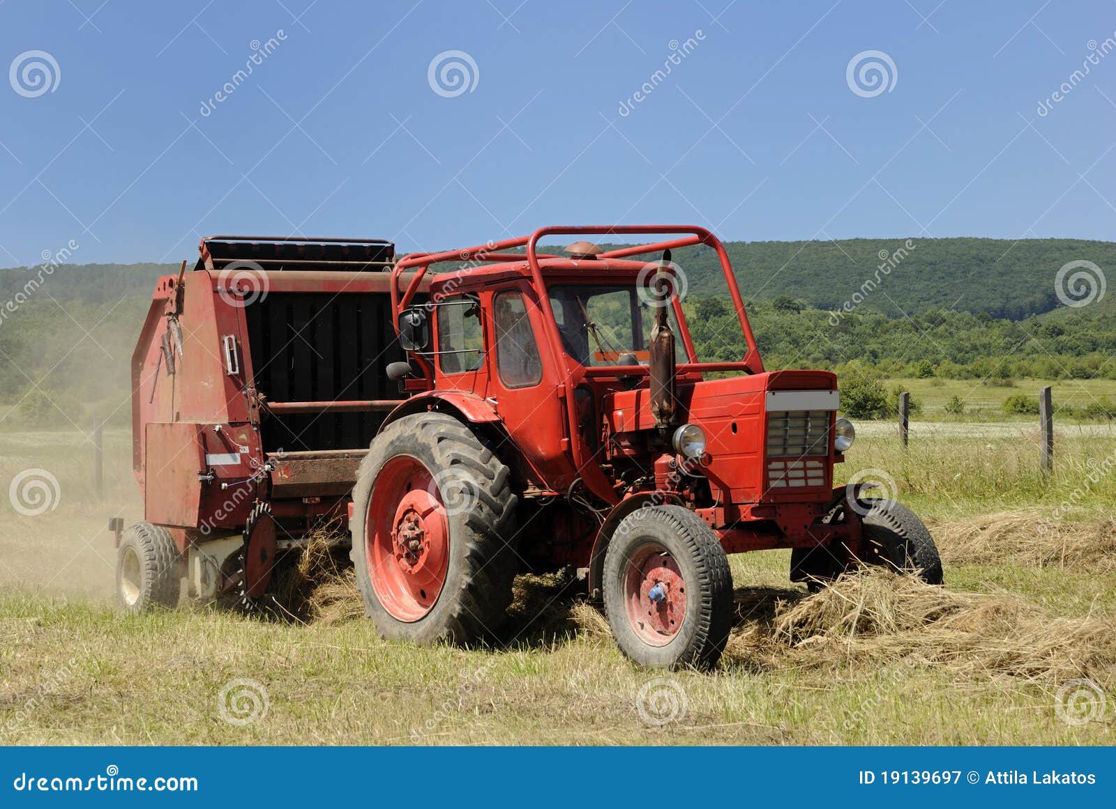 A Red Tractor and Hay Baler Stock Image - Image of heavy, agribusiness ...