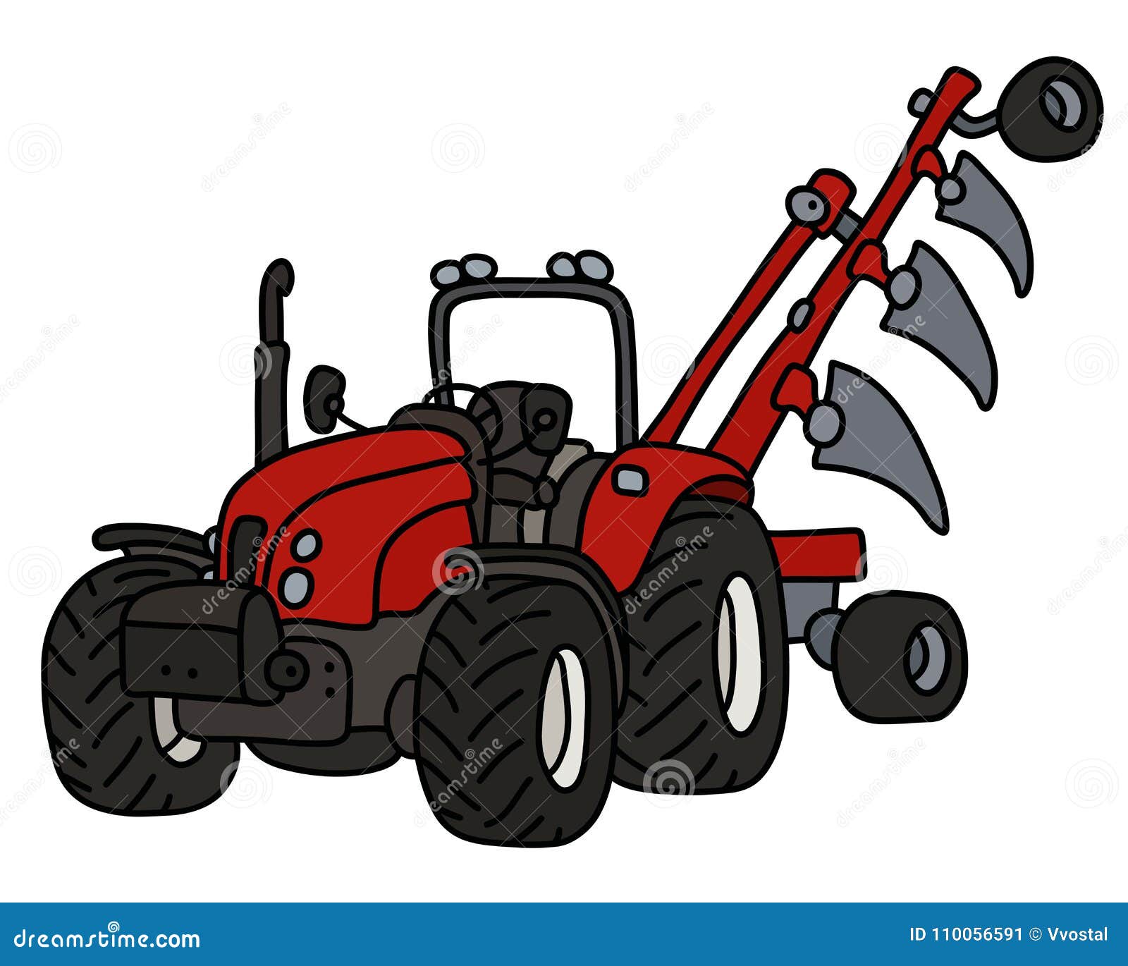 The Red Tractor with a Plow Stock Vector - Illustration of drawing ...