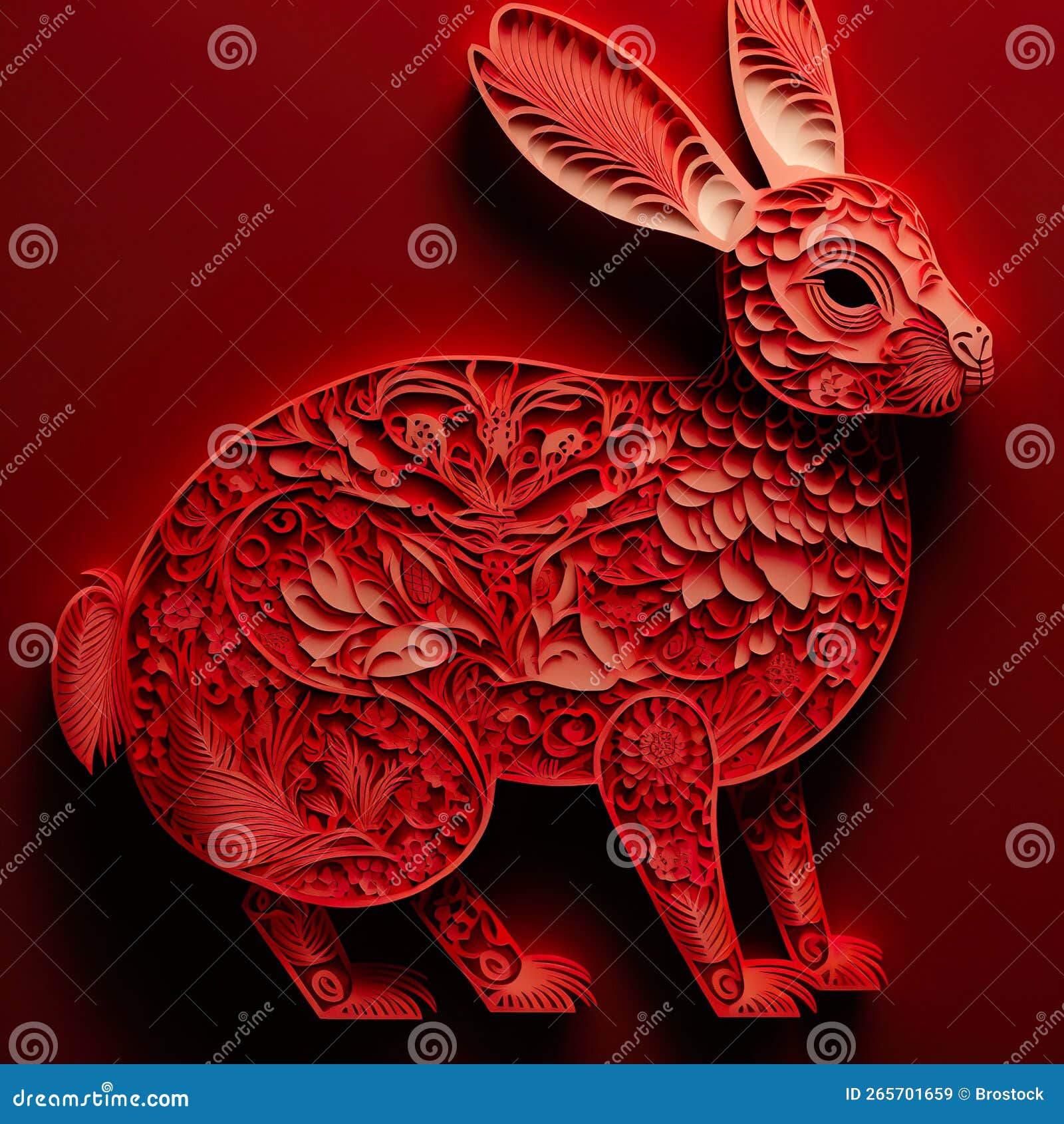 Red Traditional Chinese Designs with Rabbits Stock Illustration ...