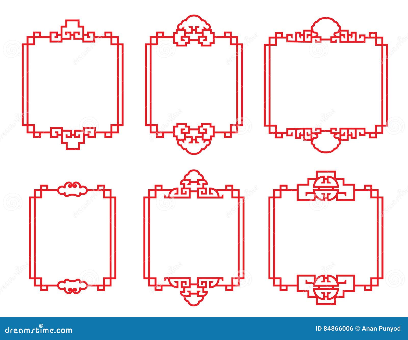 Red Traditional Chinese Frame Vector Art Set Design Stock Vector ...