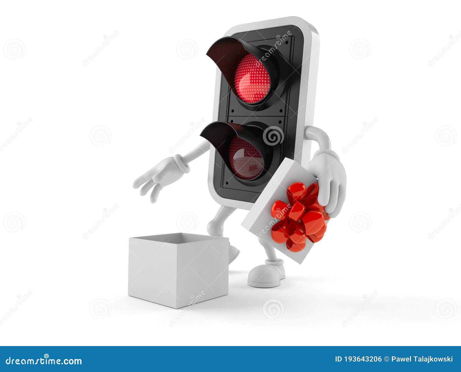 Red Traffic Light Character with Open Gift Stock Illustration ...