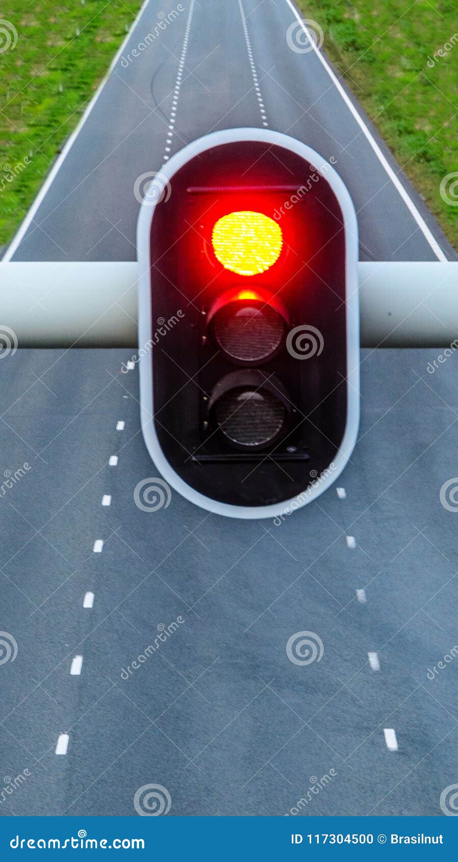Red Traffic Light with Empty Highway on Background, Concept for Stop ...