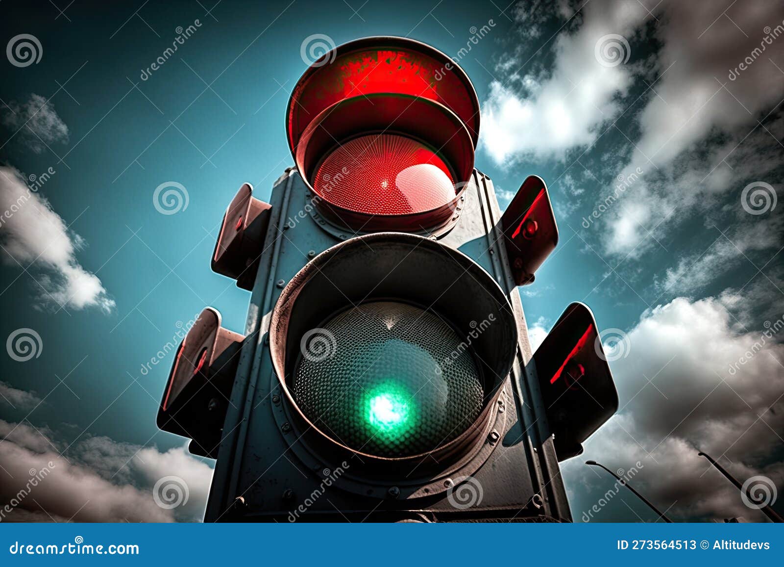 Red Traffic Light, with Glimpse of Blue Sky in the Background ...