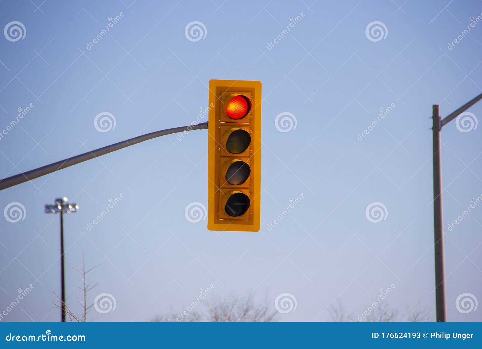 Red Traffic Light At Intersection