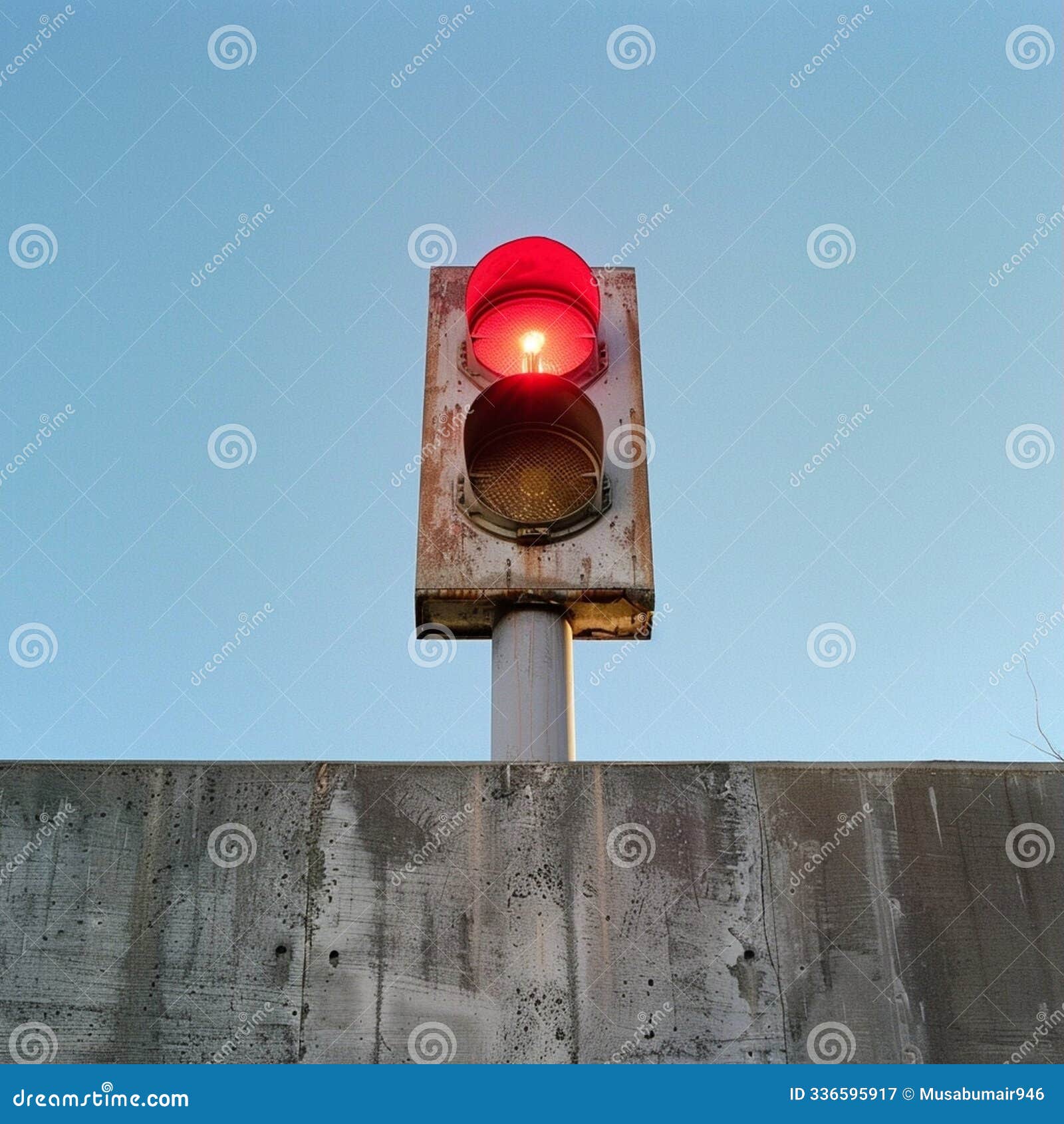 Red Traffic Light on a Ramp, Signaling Caution for Drivers Stock ...