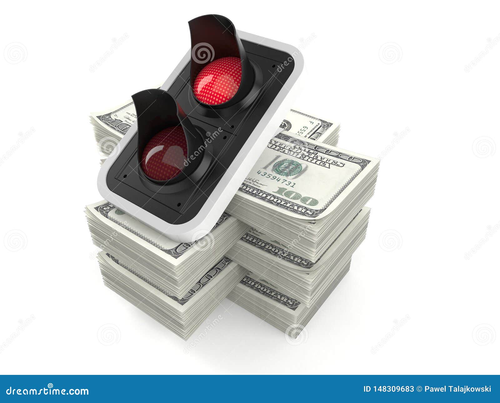Red Traffic Light on Stack of Money Stock Illustration - Illustration ...