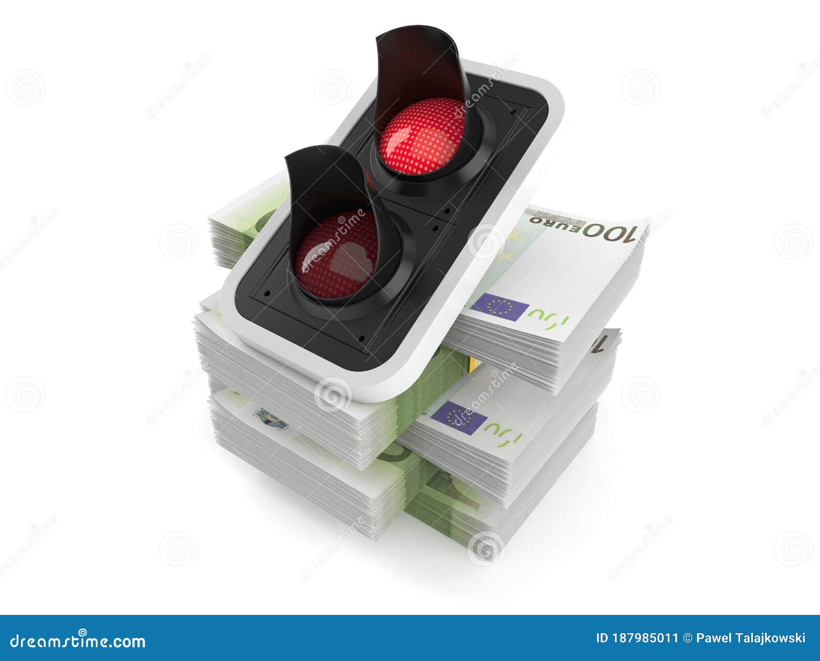 Red Traffic Light on Stack of Money Stock Illustration - Illustration ...