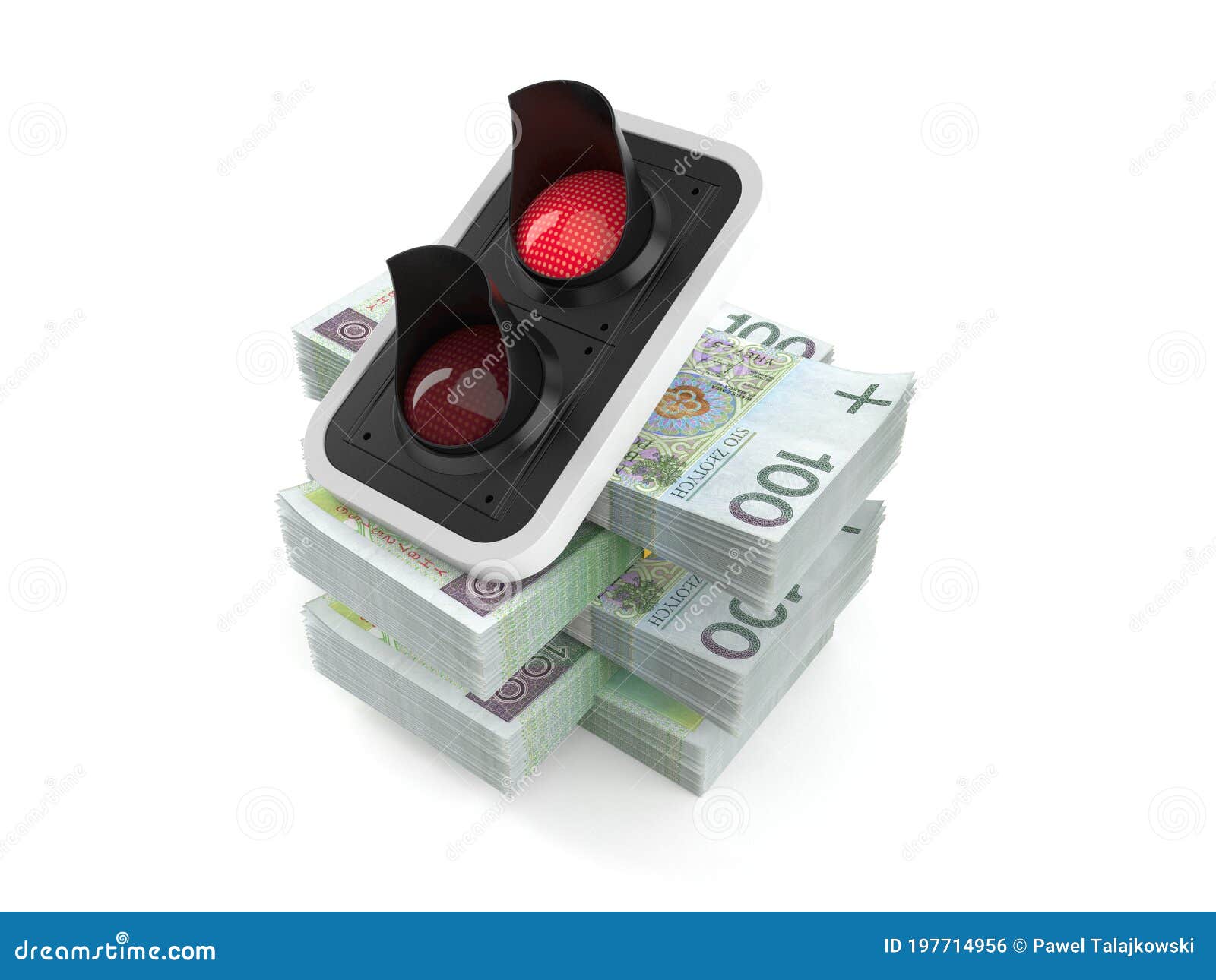 Red Traffic Light on Stack of Money Stock Illustration - Illustration ...