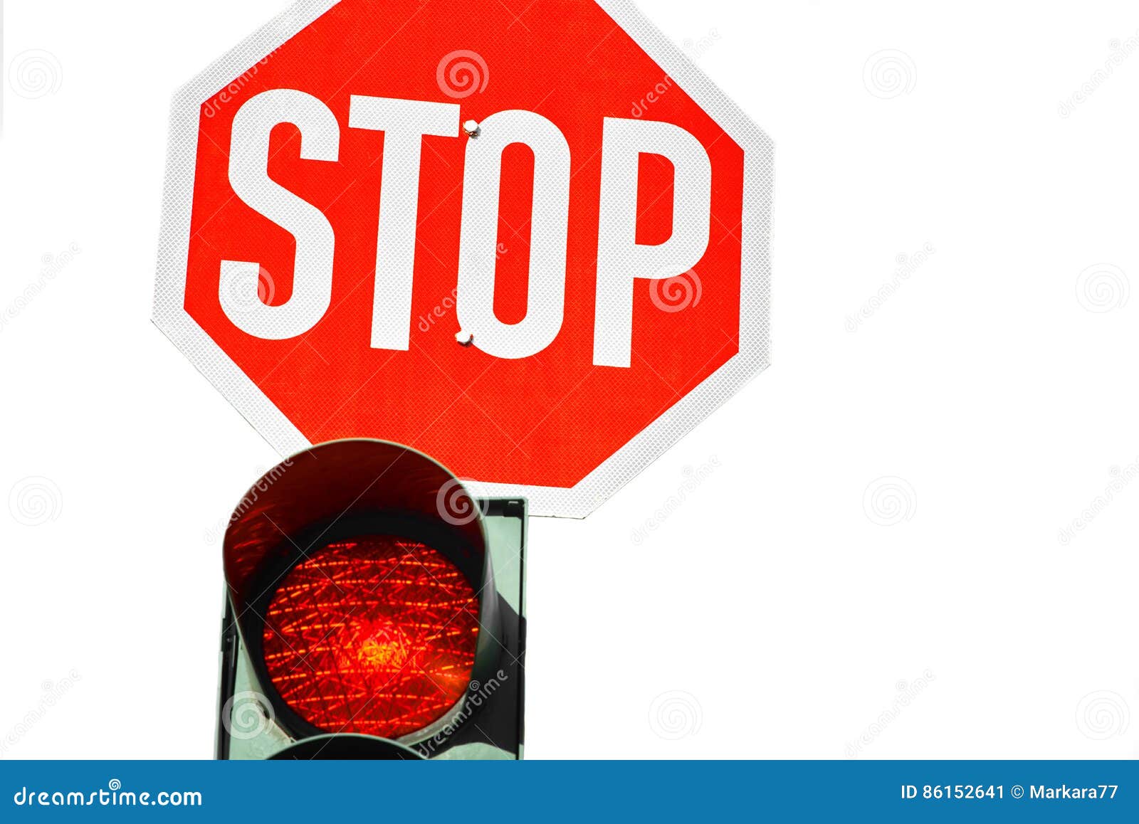 Red Traffic Light and a Stop Sign. Stock Image - Image of traffic ...