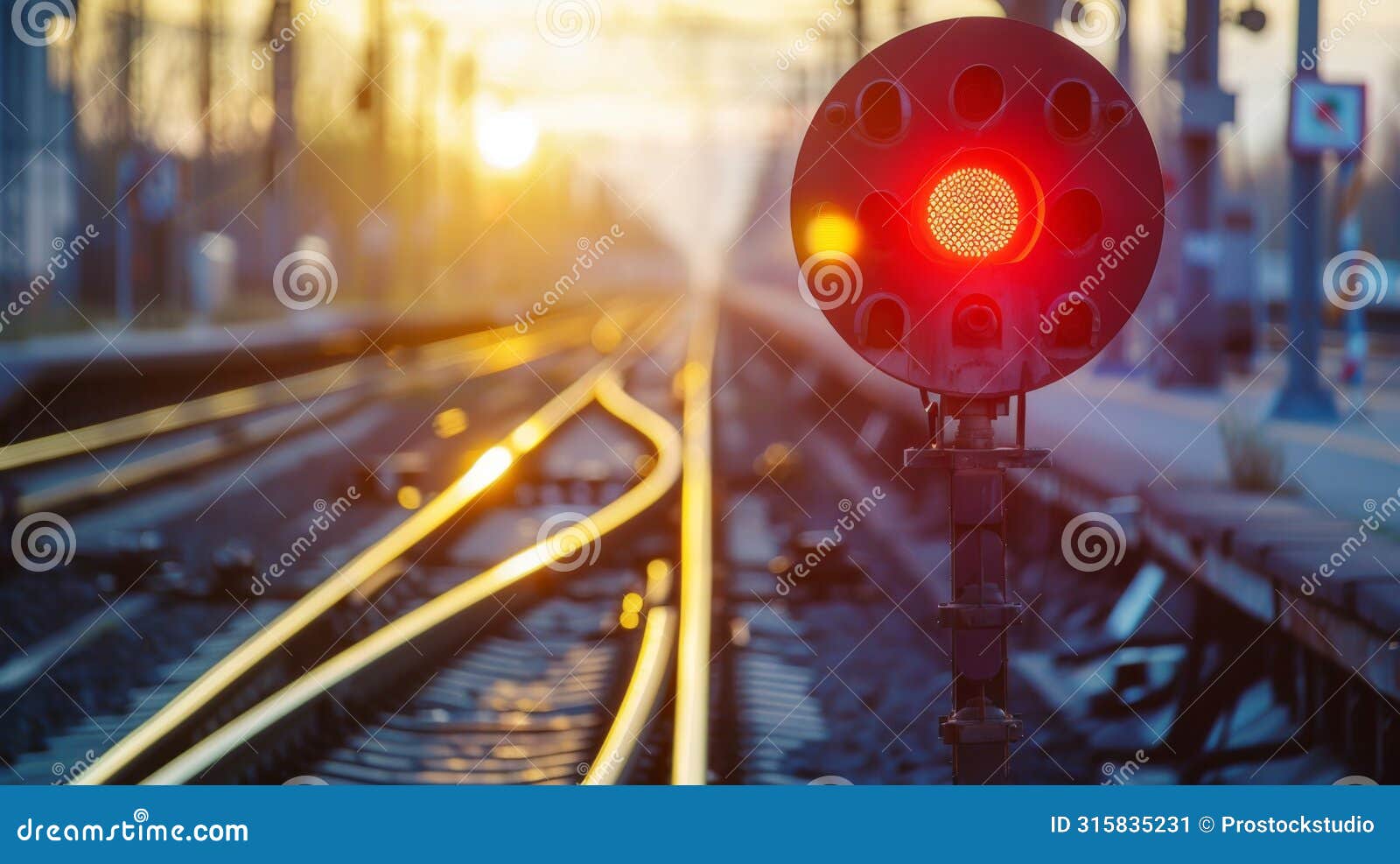 Red Traffic Light by Train Track Stock Image - Image of light, stop ...